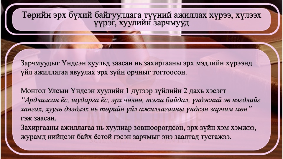 Хуульч Шувуухай Захиргааны хэрэг хянан шийдвэрлэх ажиллагааны зарчим