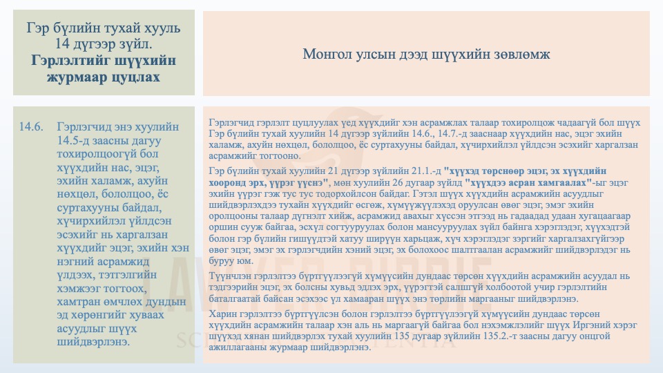 Хуульч Шувуухай Гэр бүлийн холбогдолтой хэрэг хянан шийдвэрлэх