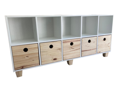 10 Cube Storage Unit with 5 Pine Boxes | Wood Marvels