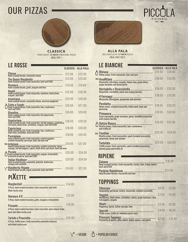 MENU | Piccola Pizzeria