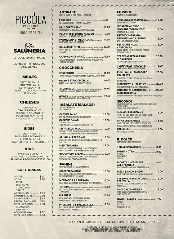 MENU | Piccola Pizzeria