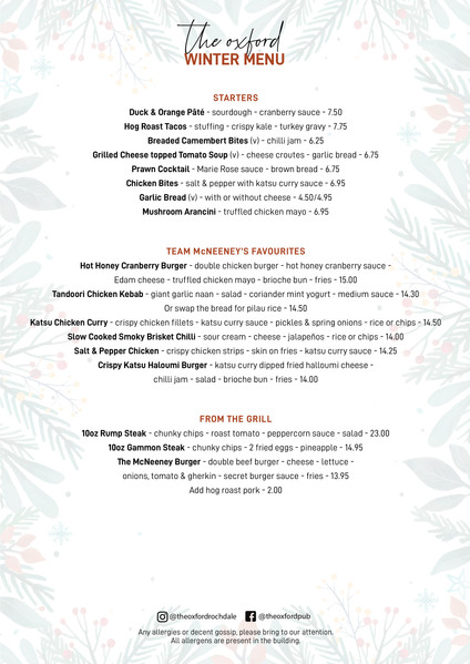 Menu | The Oxford