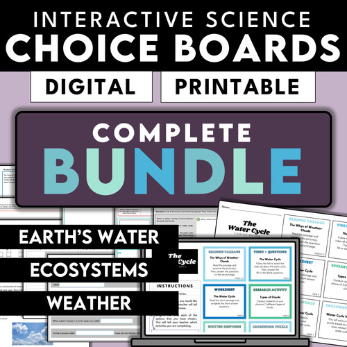 Complete Science Choice Board Bundle | Earth's Water, Ecosystems ...