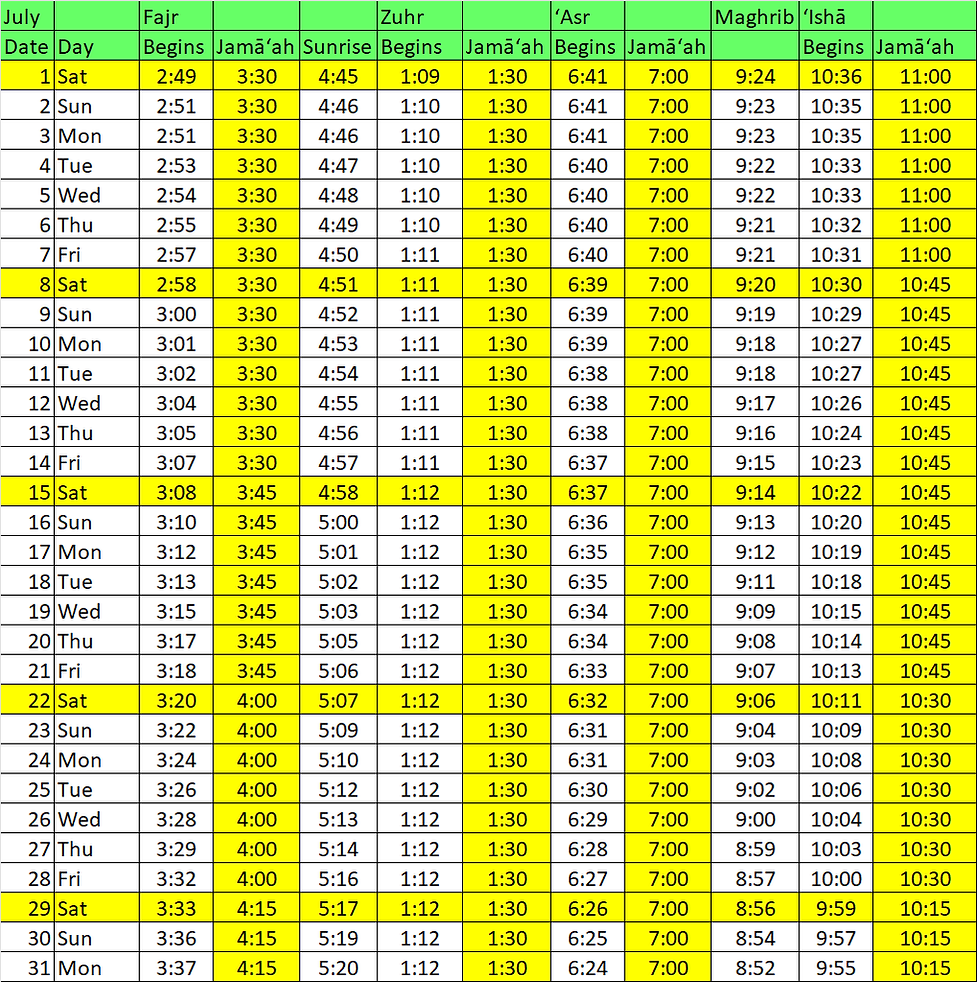 SALAH TIMETABLE | EEIS Members App