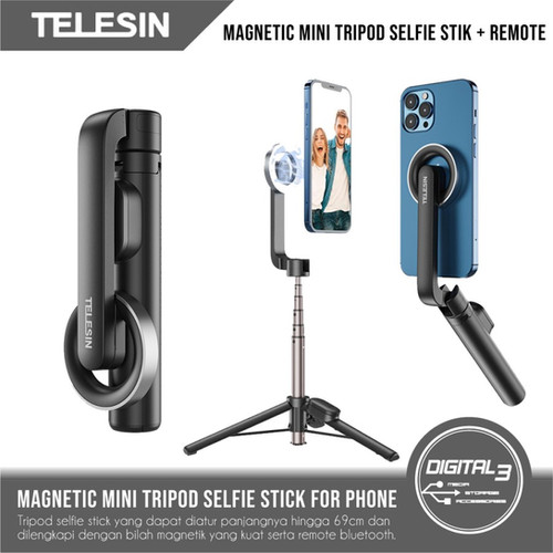 Telesin Magnetic Mini Tripod Selfie Stick Tongsis + Remote Bluetooth | Digital 3 Store