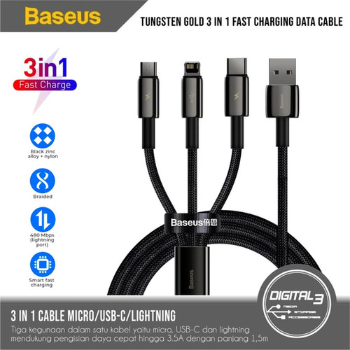 Baseus Tungsten Gold Data Kabel 3 in 1 Micro/USB-C/Lightning 3.5A ...