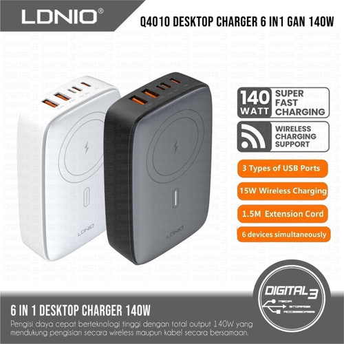 LDNIO Q4010 Desktop Charger Multiport 140W Wireless 6 in 1 Super Fast ...