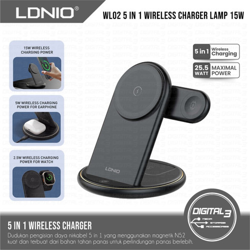 LDNIO WL02 Wireless Charger 5 in 1 Desktop Wireless Charging Station ...