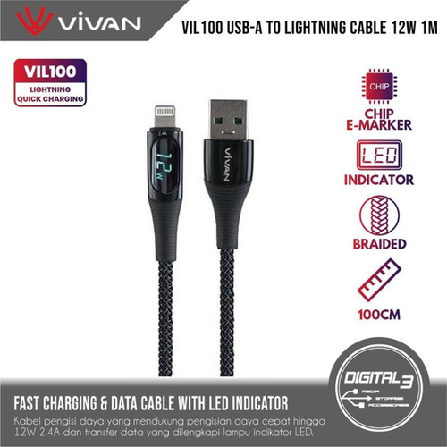 Kabel VIVAN VIL100 Data Cable USB-A to Lightning Digital 12W LED 1M ...