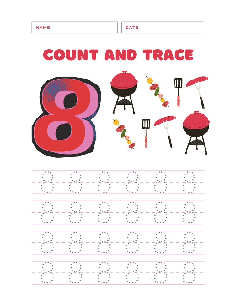 Trace the Number Worksheet for the Number Eight