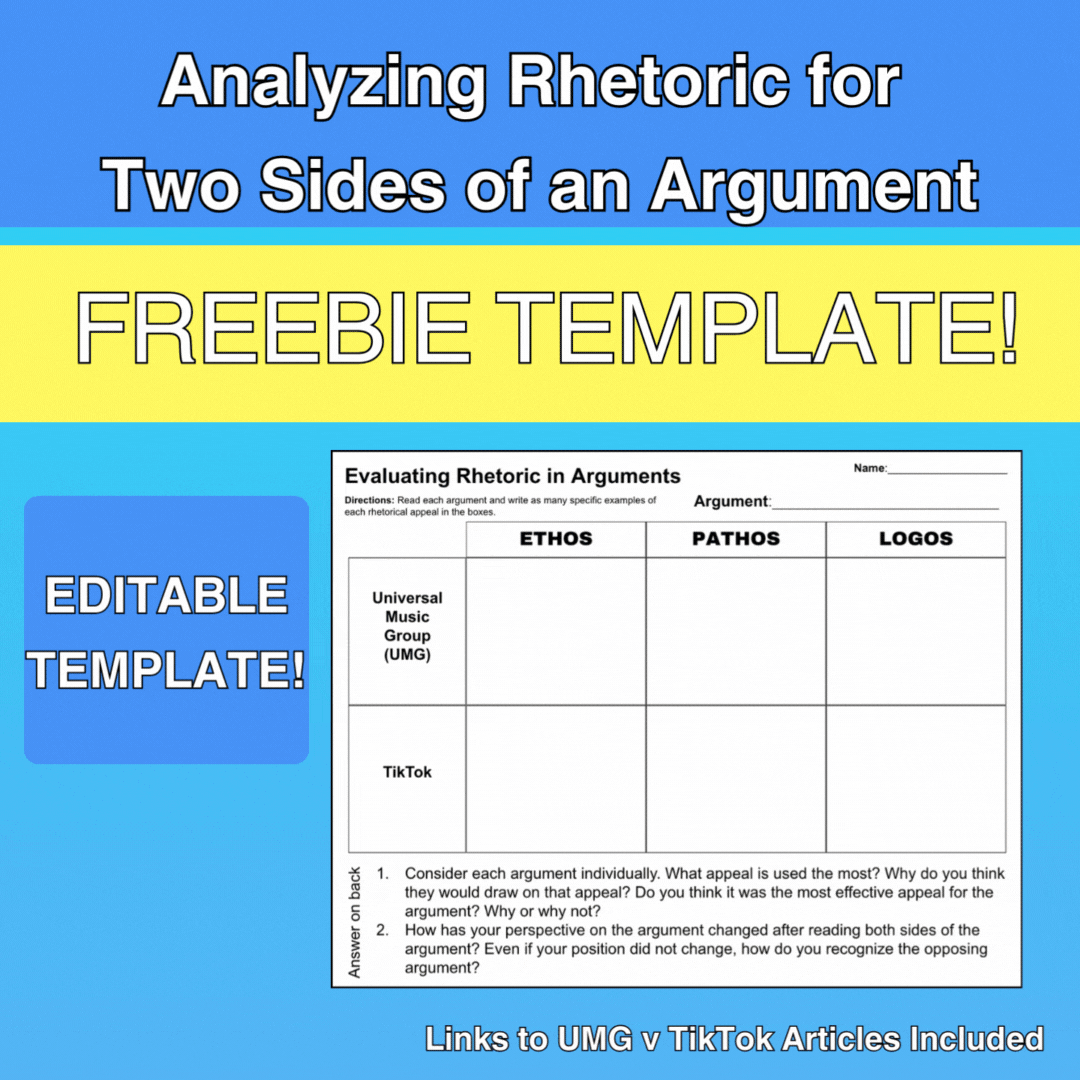 Evaluating Rhetoric in Arguments FREEBIE Template | TeachEngagingELA