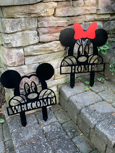Personalized Mickey & Minnie Peeking Yard Stake Signs | PK Decor