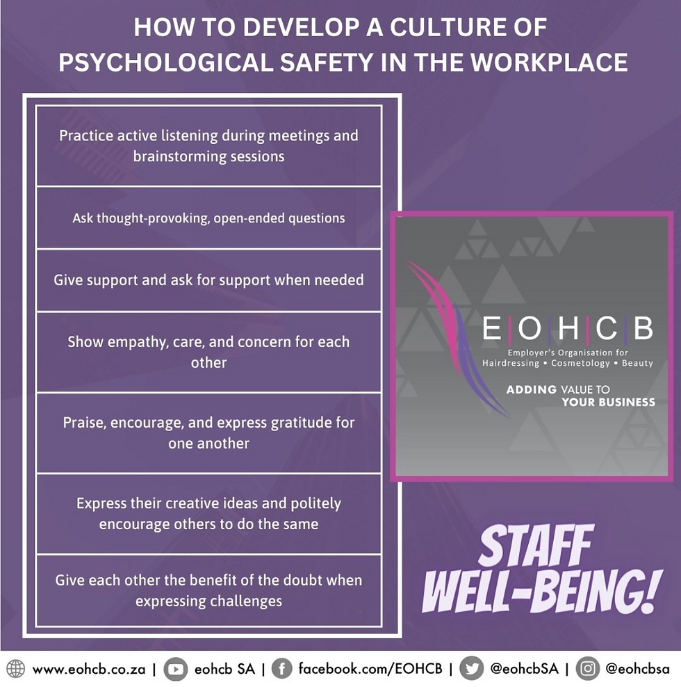 Eohcb How To Develop A Culture Of Psychological Safety In The Workplace