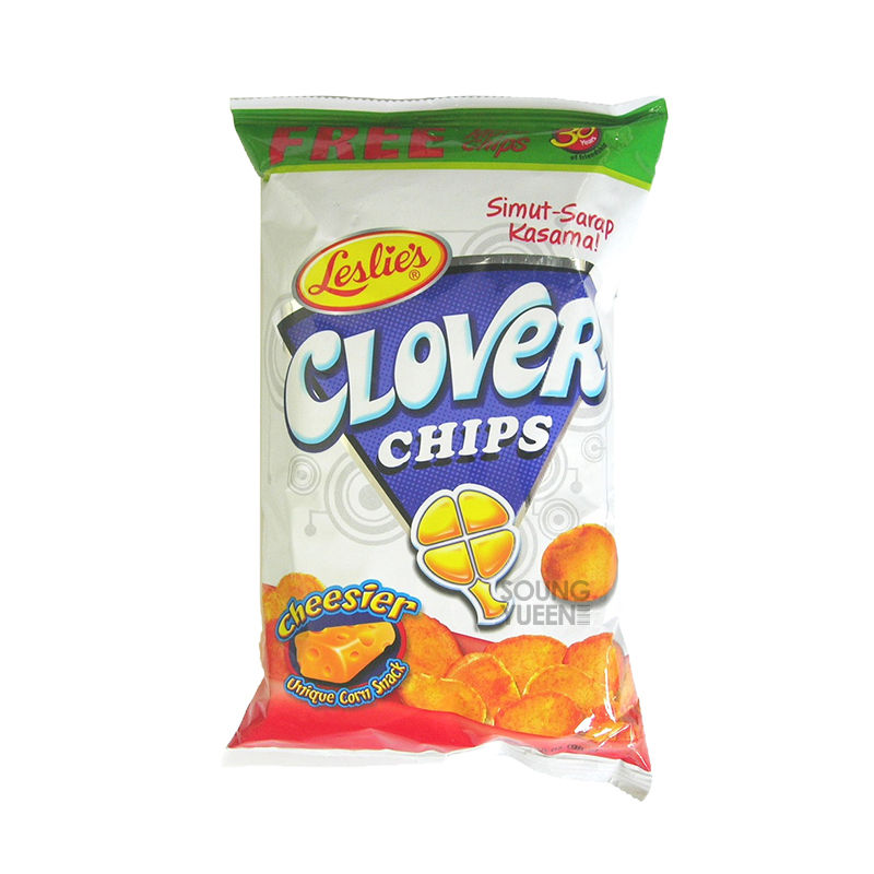 LESLIE'S CLOVER CHIPS CHEESIER UNIQUE CORN SNACK 85G | soungyueen
