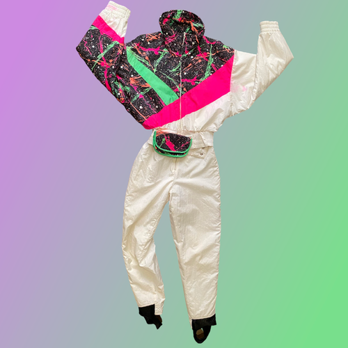 S Snuggler White Paint Splatter | One Piece Ski Suit R