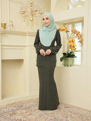 MINI KURUNG KAF - OLIVE CASCADE | Diyana Chuan Collection