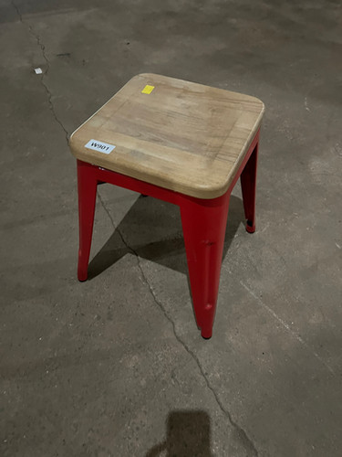 Red Metal Stool with Wooden Seat | CEN Limited