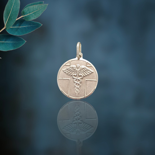 Caduceus Symbol Small 925 Sterling Silver Disc Pendant Matt Finish ...