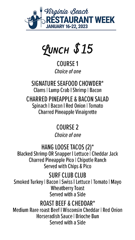 Restaurant Week Menus | Surf Club VB