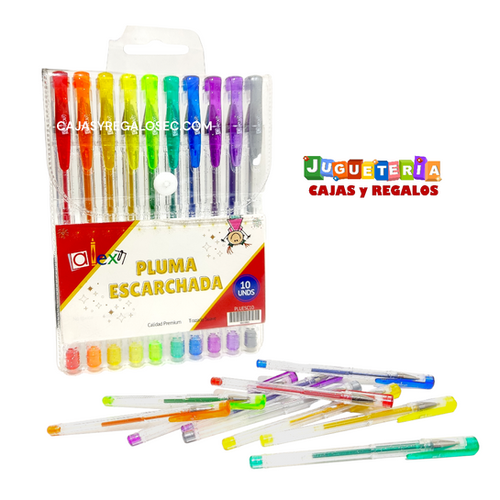 Boligrafos Escarchados - Estuche de 10 Colores - P0071 | Cajasyregalosec