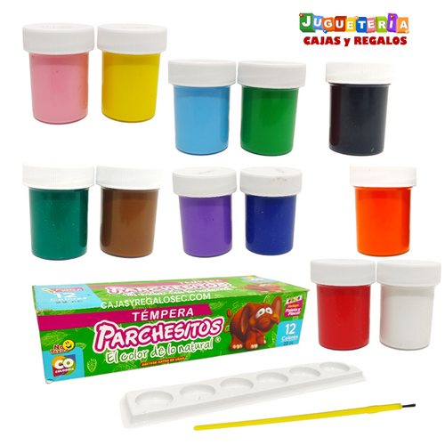 Caja de Tempera Escolar Parchesito - Caja de 12 Colores | Cajasyregalosec