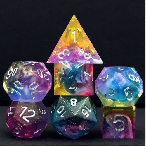 Rainbow Cosmos Sharp Edged Precision Dice Set | tpkgames