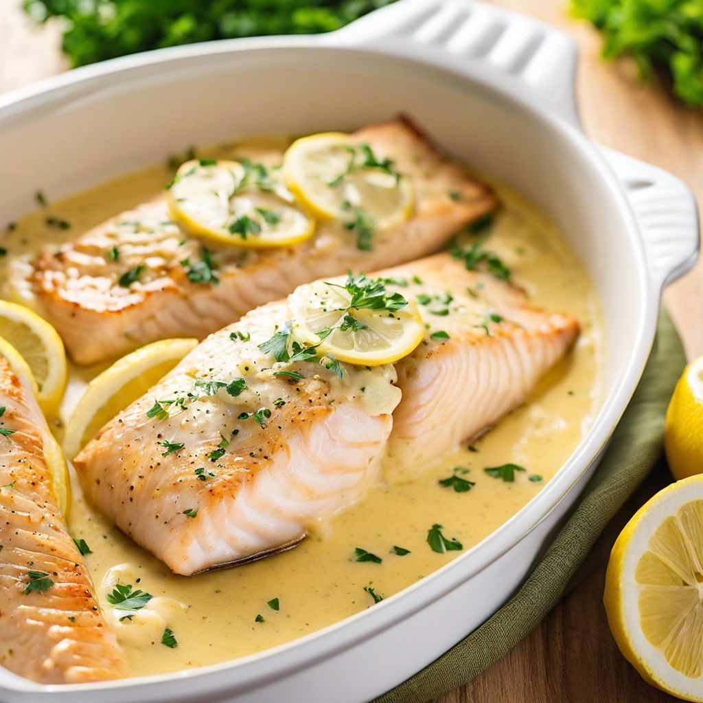 Baked Fish with Creamy Lemon Sauce | leanfitketo
