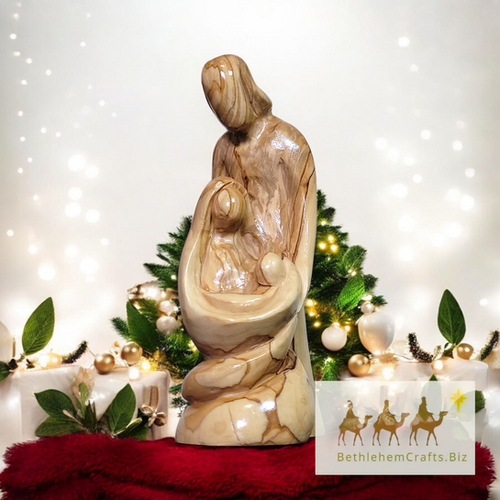 Holy Family Together Statue - Minimalist Olive Wood Christmas ...