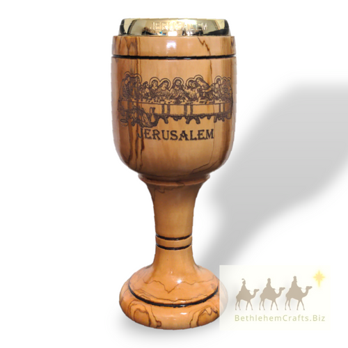 Laser Engraved Olive Wood Last Supper Chalice Communion Cup | Bethlehem ...