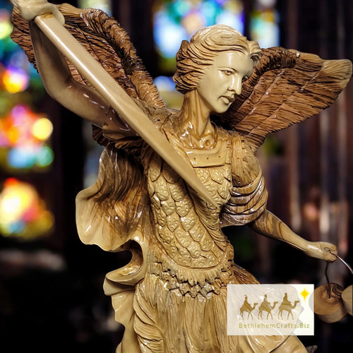 20" Saint Michael the Archangel Statue | Olive Wood Angel Sculpture ...