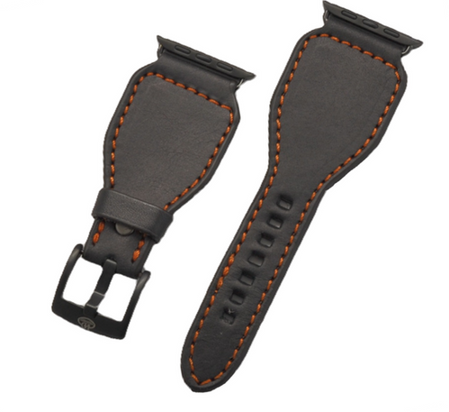 Leather watch band - English Bridle Leather, Black with Orange thread ...