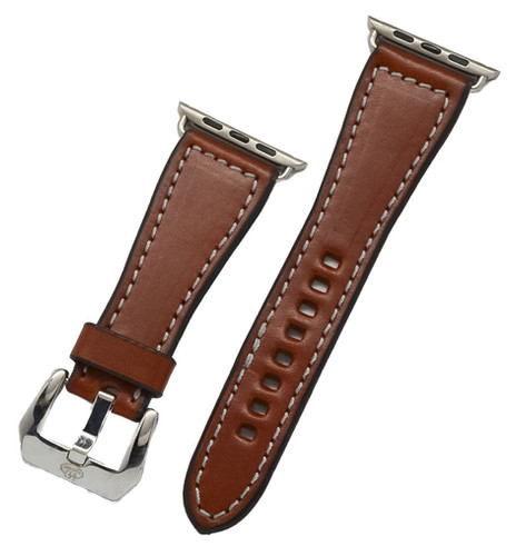 Leather watch band- English Bridle leather, Med.Brown with Gray thread ...