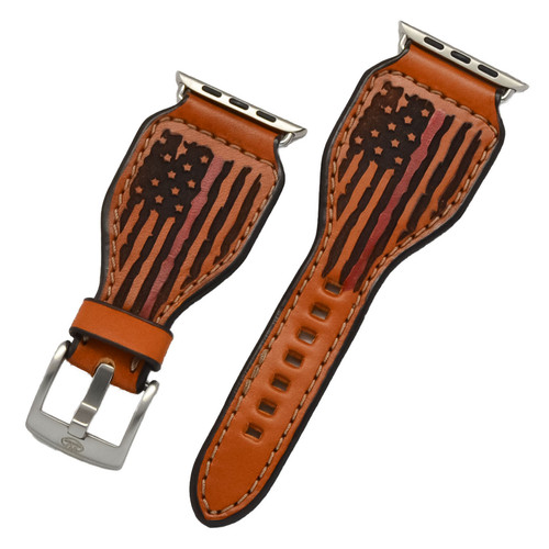 Leather Watchband, Laser etched American Flag, Thin Red line. | Hadlock ...