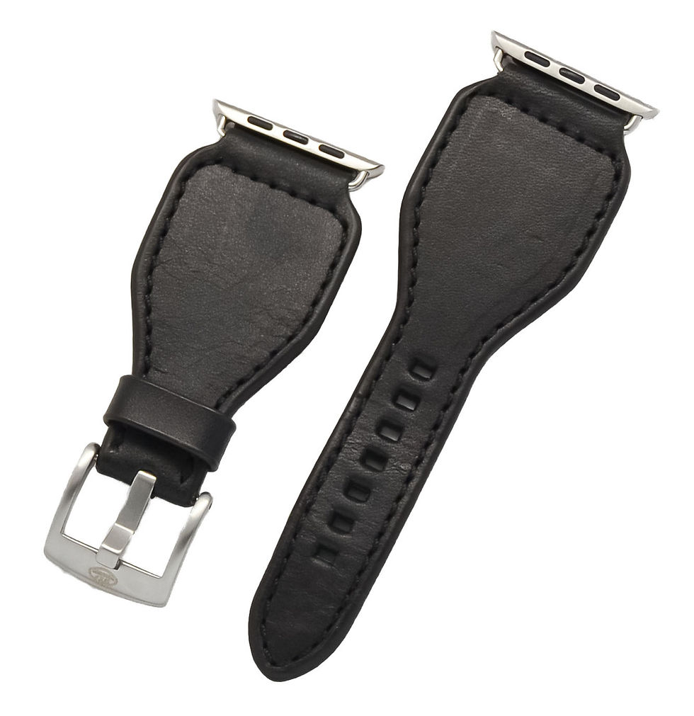 Leather watch band- English Bridle leather, Black with Black thread ...
