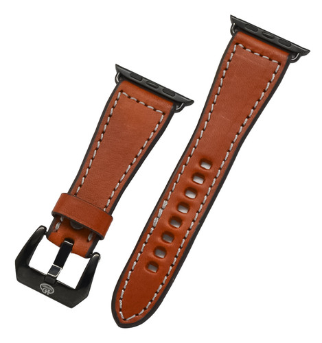 Leather watch band- English Bridle leather, Chestnut with Gray thread ...