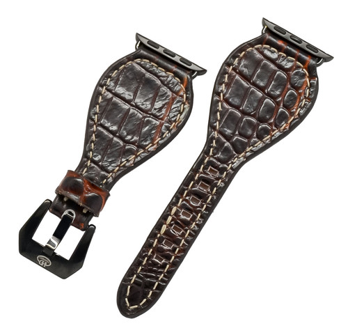 Leather Watch Band, King Croco embossed print, Brown | Hadlock Designs