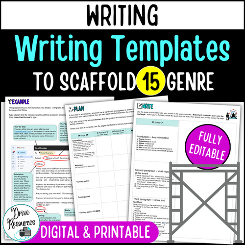 Writing - Templates to scaffold 15 genre | Drive Resources