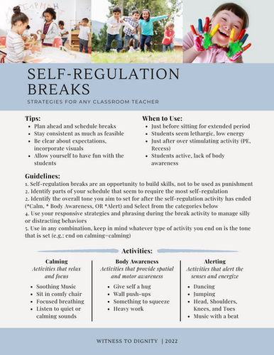 Self Regulation Breaks | witnesstodignity