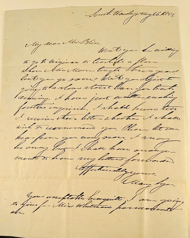 A Letter from Mary Lyon....