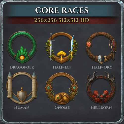 DnD DnD Core Races Token Border Bundle | 9 Frames for Character ...