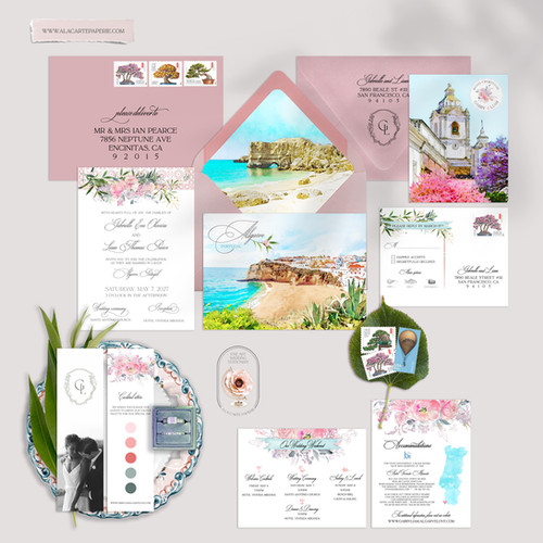 Portugal Algarve European Illustrated Destination Wedding Invitation ...