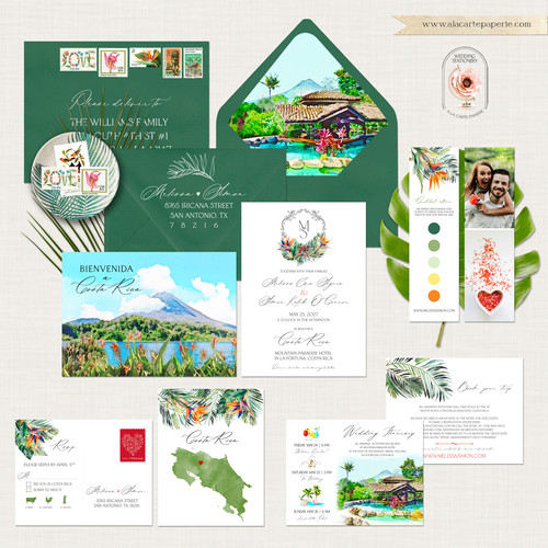 Costa Rica Arenal Tropical Watercolor Illustrated Destination Wedding ...