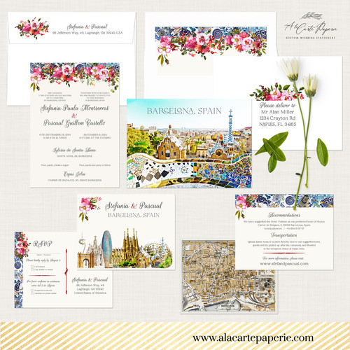 Barcelona Catalonia Spain Watercolor Illustrated Destination Wedding ...