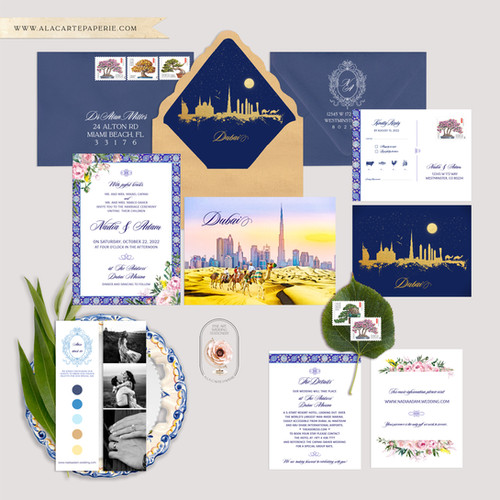 Dubai United Arab Emirates Watercolor Illustrated Wedding Invitation ...
