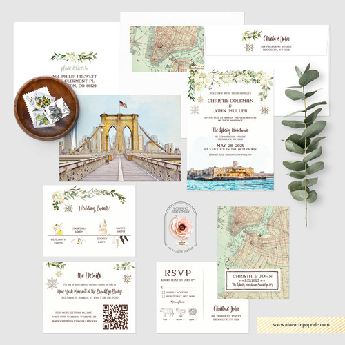 Brooklyn New York City NY Watercolor Illustrated Destination Wedding ...