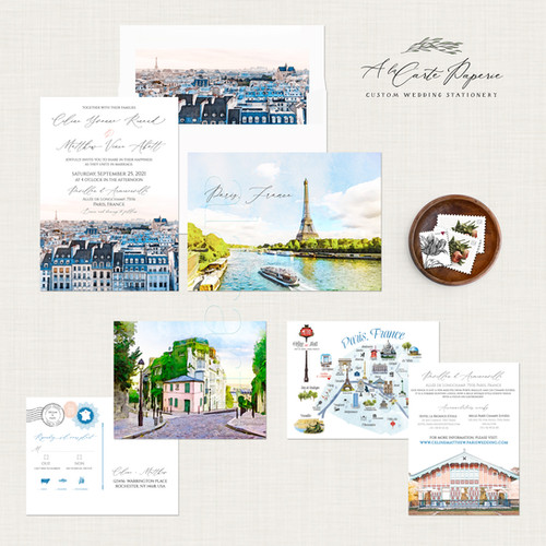 Paris France Parisian French Watercolor Destination Wedding Invitation ...