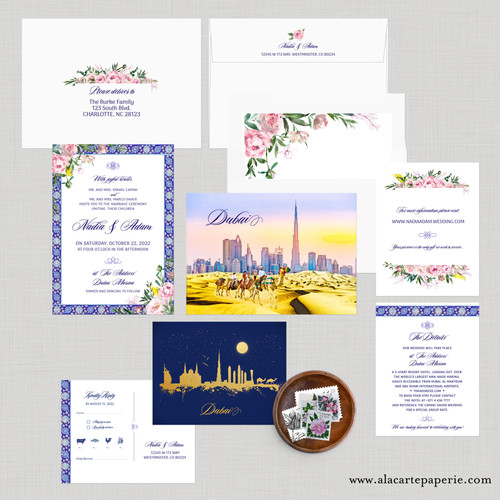 Dubai United Arab Emirates Watercolor Illustrated Wedding Invitation ...