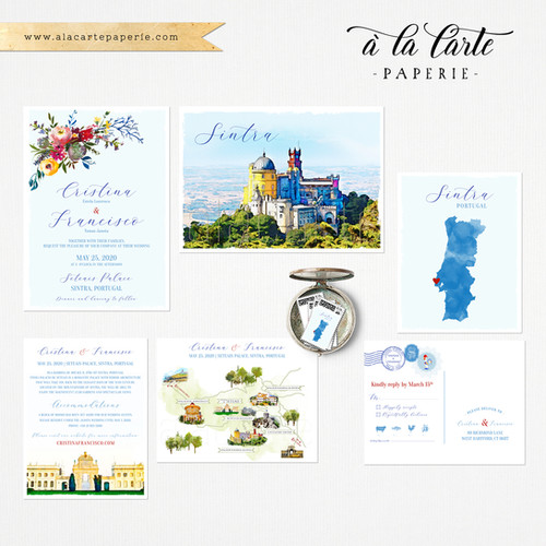 Sintra Portugal European Illustrated Destination Wedding Invitation Set ...