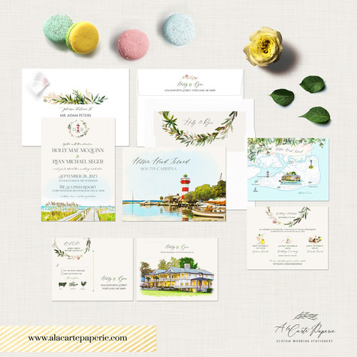 Hilton Head Isl SC South Carolina US Watercolor Illustrated Wedding ...