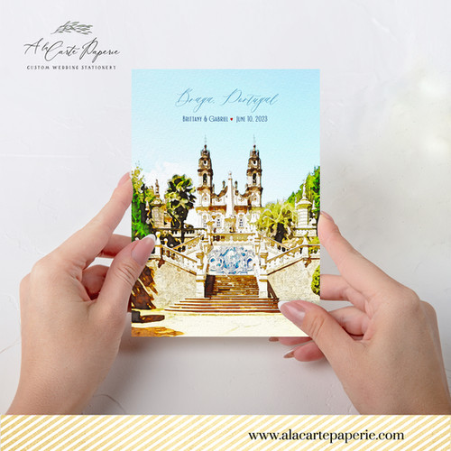 Braga Portugal Save the Date Illustrated Destination wedding invitation ...